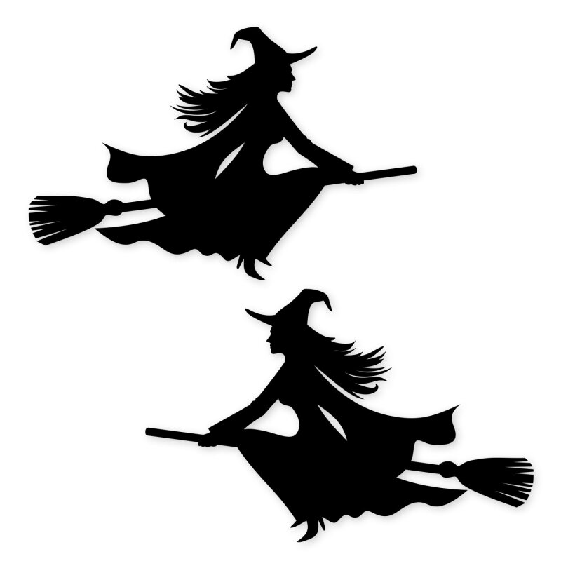 2er Aufkleber-Set Hexe auf Besen I Schwarz I 15 x 10 cm, 6,90