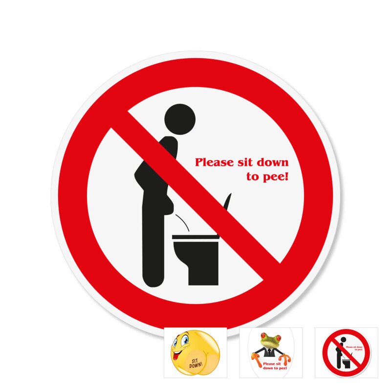 Aufkleber "Please sit down to pee !" konturgeschnittener Sticker selb ...